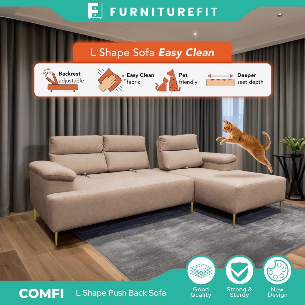 【FREE SHIPPING】 FurnitureFit L Shape Push back Pocket Spring Sofa mewah ...