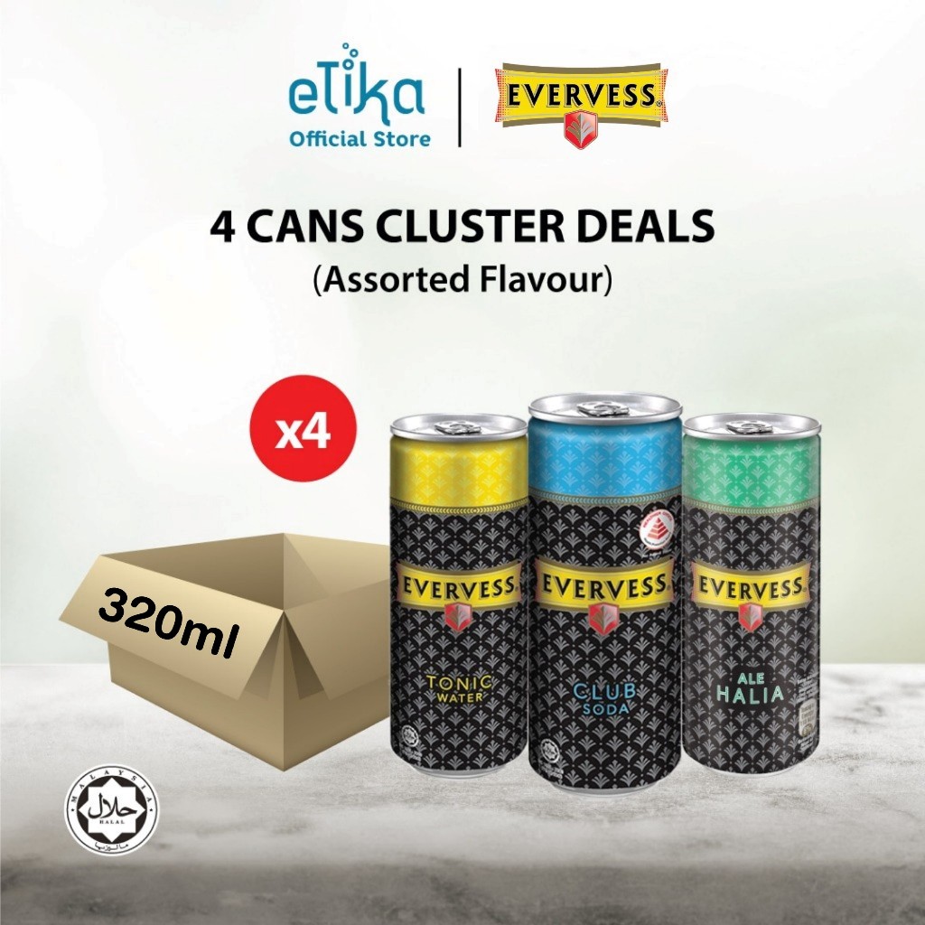 Evervess Club Soda/Ginger Ale/Tonic Water 320ml x 4 cans cluster ...