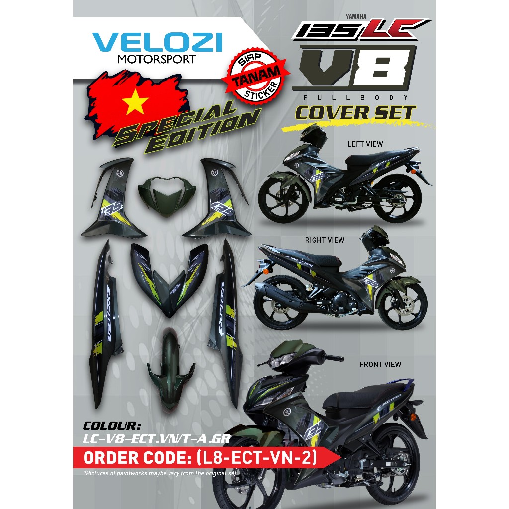 COVERSET YAMAHA LC V8 FI DESIGN L8-ECT-VN-2 EXCITER VIETNAM ARMY GREEN ...