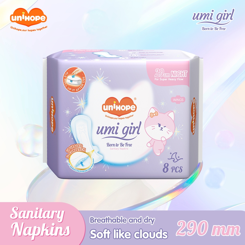 (29cm x 8pcs) Unihope Umi Girl Sanitary Pad Liner Panty Liner Day and Night 29cm Pads | Shopee ...
