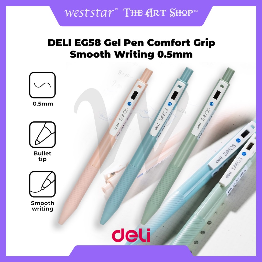 [WESTSTAR] DELI EG58 Gel Pen Comfort Grip Smooth Writing 0.5mm (BLUE / BLACK ) - Single pc ...