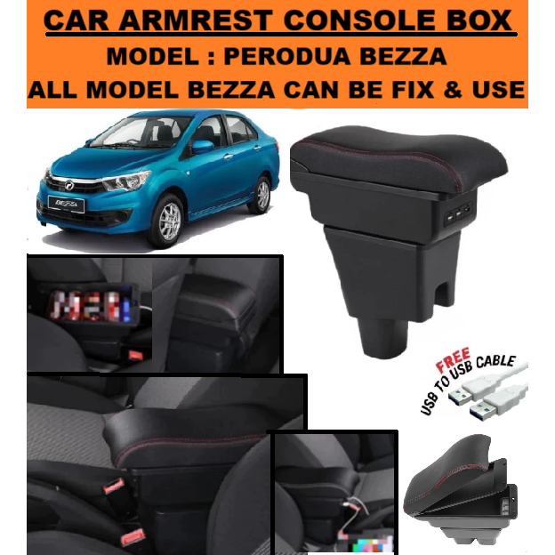 Perodua Bezza Car Arm Rest 3 USB Port Console Storage Box Tempat Letak ...