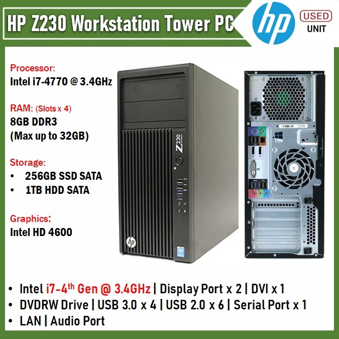 [USED] HP Z230 Tower PC Intel i7-4770 @ 3.4GHz 8GB RAM 256GB SSD+1TB HDD | Shopee Malaysia