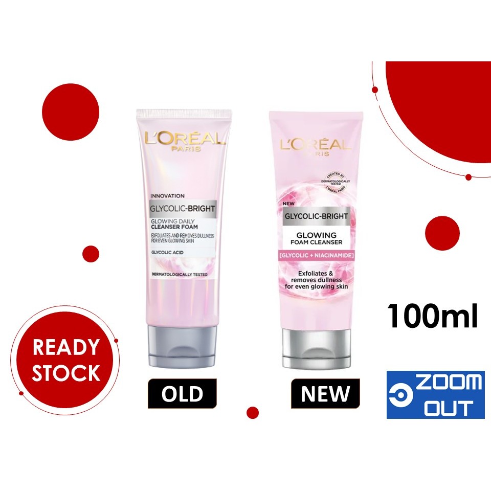 L’Oréal Paris Glycolic Bright Glowing Foam Cleanser (100ml) | Shopee ...