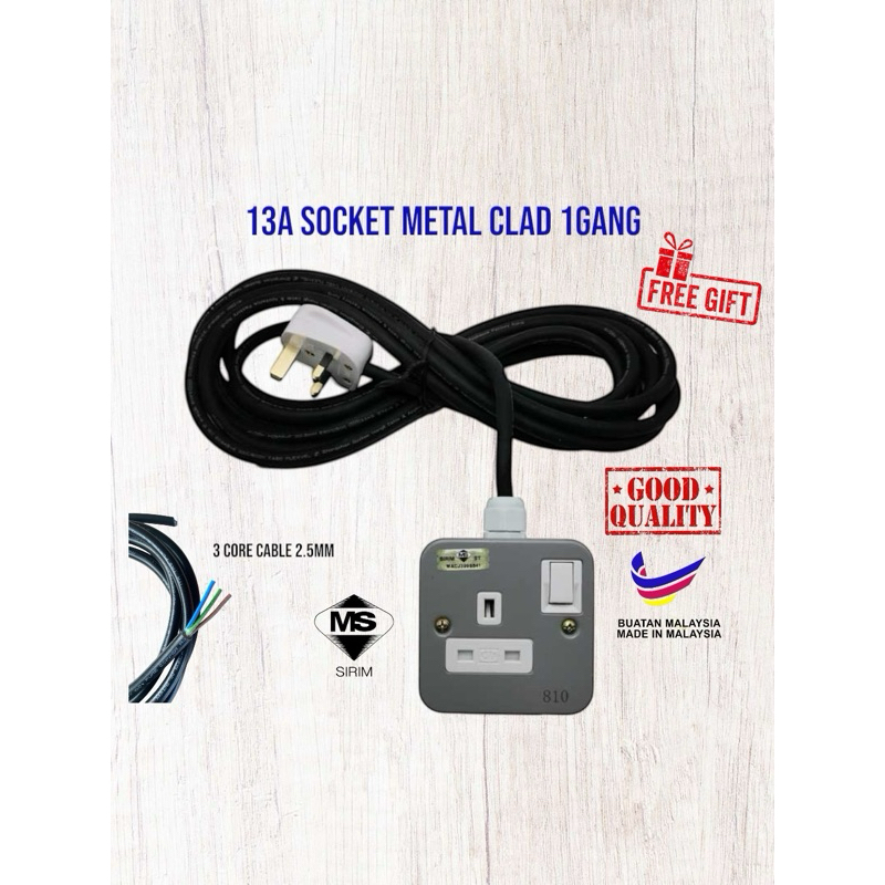 Heavy Duty Extension Trailing 13A Socket Metal Clad 1Gang,2Gang Cable ...