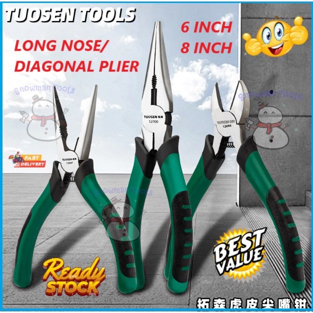 TUOSEN 6'' 8'' Long Nose Plier Precision Clamp Chrome Cutting Diagonal ...