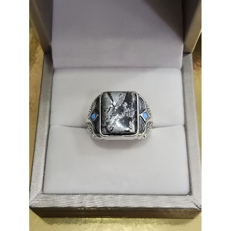 Cincin Meteor Canyon Diablo Super Energy Iron Meteorite Ring Perak 925 ...