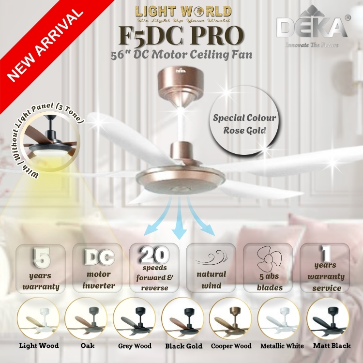 DEKA F5DC PRO 56" 5 Blade DC Motor 20 Speeds Remote Control Ceiling Fan ...