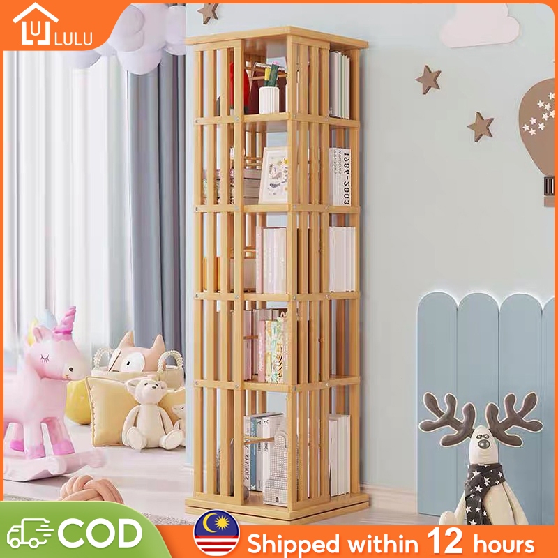 Rotating Bookshelf Bamboo Bookcase Student Bookcase Book Rack storage ...