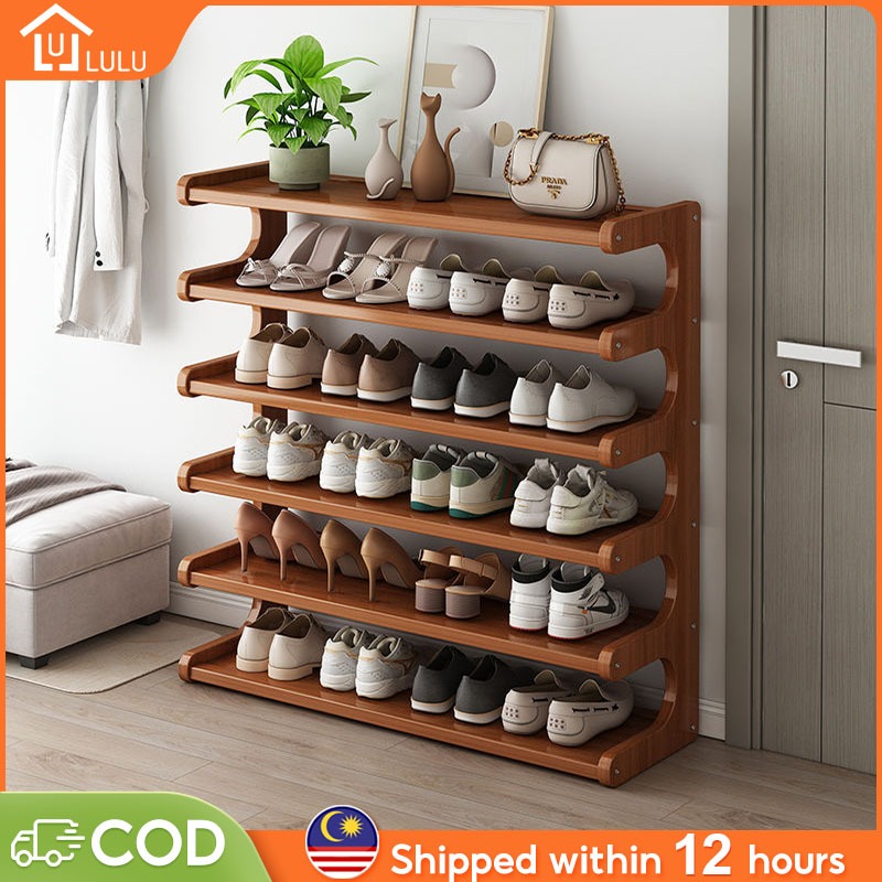 LULU Rak Kasut Shoe Rack 3/4/5/6 Layers Rak Kasut Kayu Bamboo Shoe Rack ...