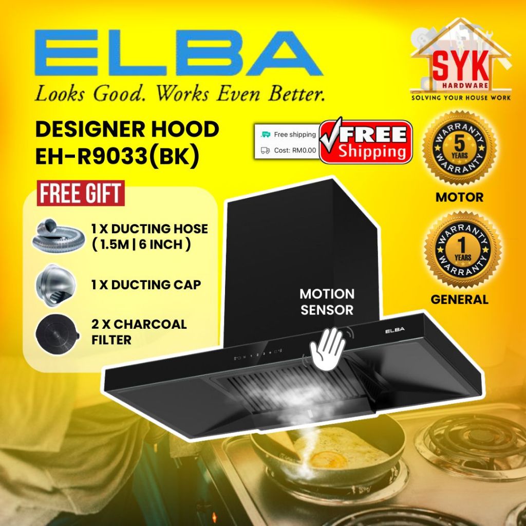 SYK ELBA Kitchen Hood EH-R9033(BK) and Hob EGH-F8582GX(BK) Cooktops ...