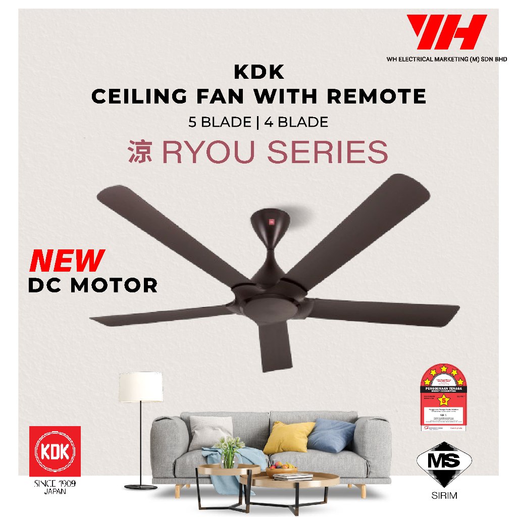 (NEW) KDK K14RH/K14PH RYOU CEILING FAN WITH REMOTE & DC MOTOR | 5 BLADE ...