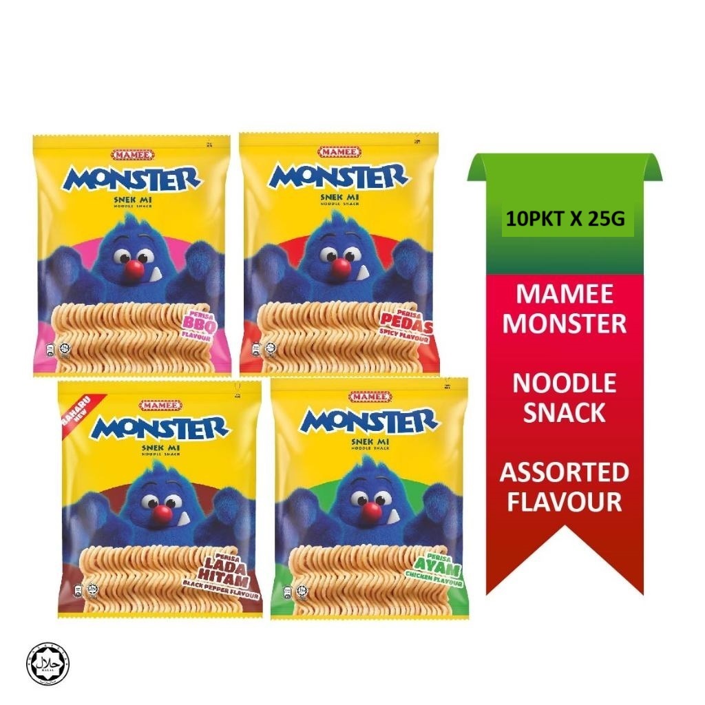 MAMEE MONSTER NOODLE SNACK FAMILY PACK 10PCS (AYAM / SPICY / BBQ) JAJAN ...