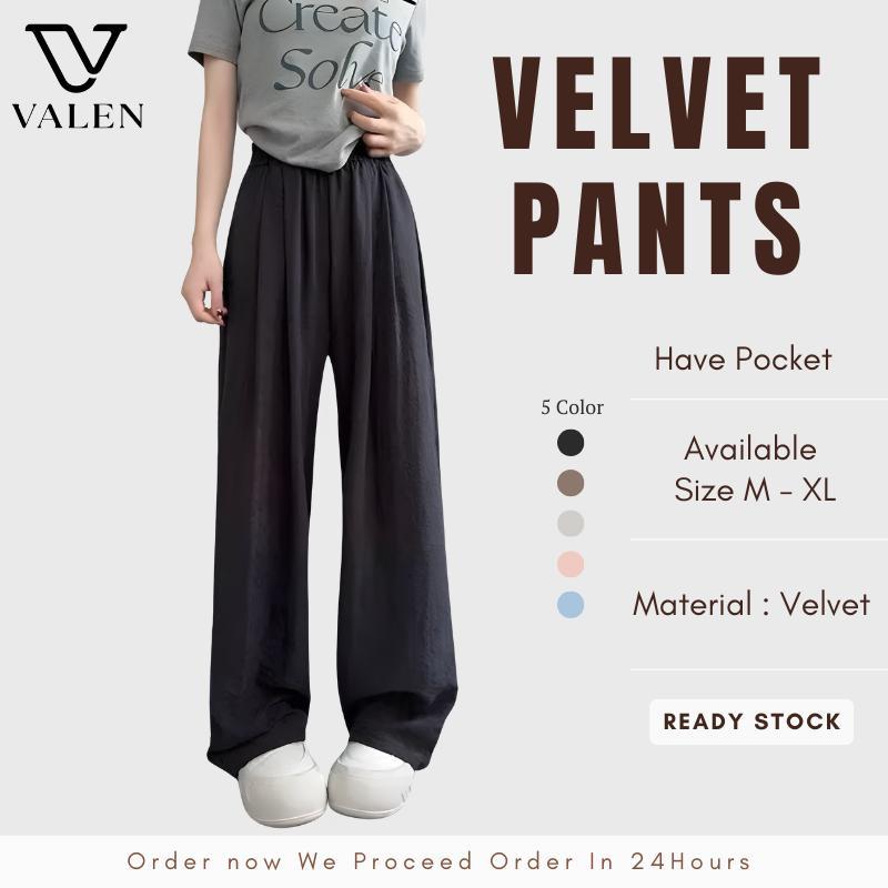 VALEN Seluar Panjang Wanita Palazo Kasual Bahan Baldu Palazzo Potongan ...