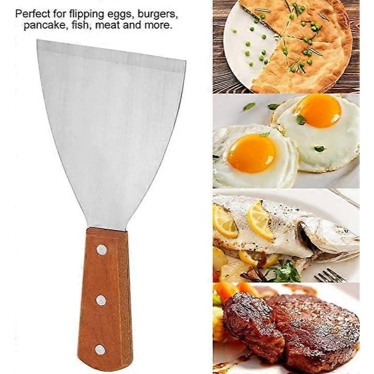 Wooden Scrapper Burger flipper Food Grade Teppanyaki Stainless Scapper ...