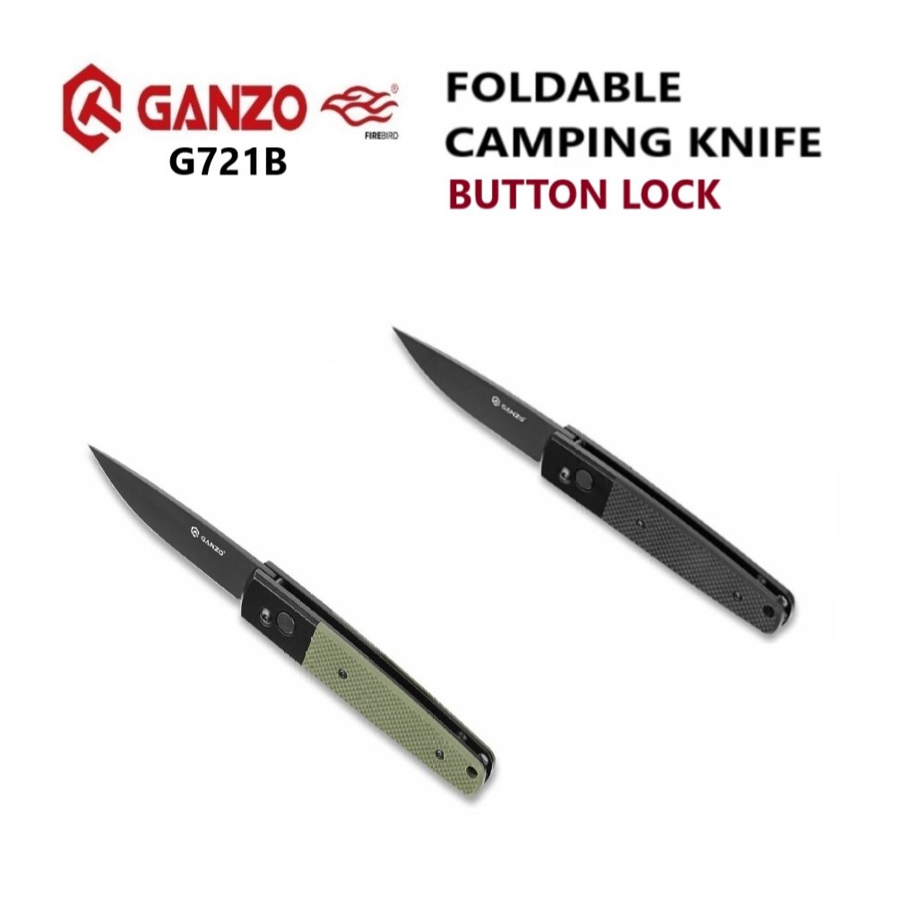 [Ready Stock] Ganzo G721B Foldable Camping Knife Black Button Lock for Fishing Camping Outdoor ...