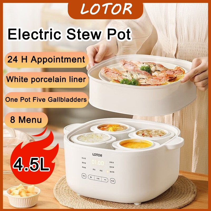 4.5L Electric Ceramic Stew Pot -Fully Automatic Soup&Stew Maker for 5-6 ...