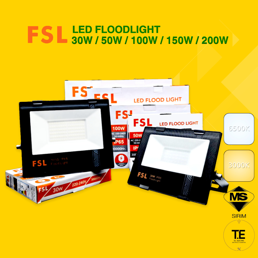 FSL 30W / 50W / 100W / 150W / 200W LED FLOODLIGHT DAYLIGHT 6500K IP65 ...