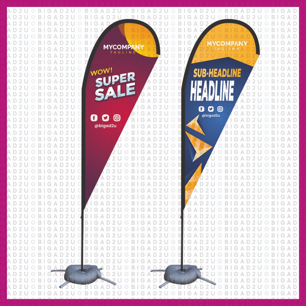 3.4M Teardrop Beach Flag With Water Bag & Printing + FREE Template (2 ...