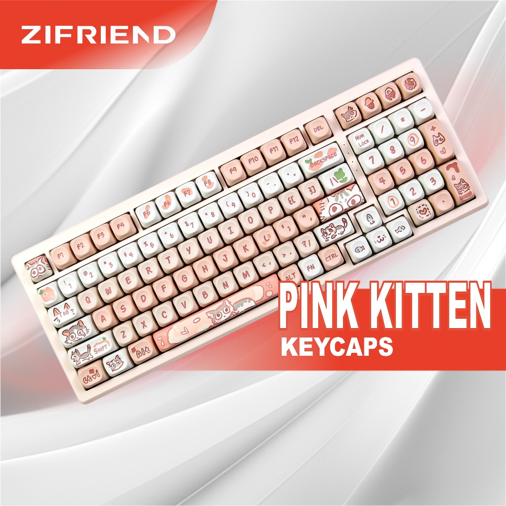 ZIFRIEND Pink Kitten Keycaps PBT Dye-sublimated MOA Height 132 Keys ...