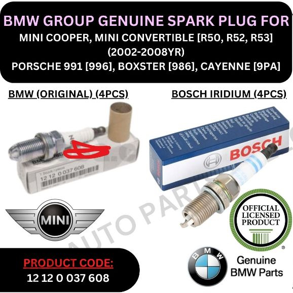 BMW GENUINE SPARK PLUG FOR MINI COOPER, MINI CONVERTIBLE [R50, R52, R53 ...