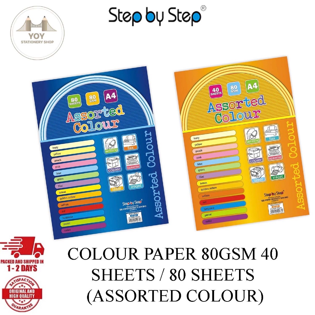 COLOUR PAPER 80GSM 40 SHEETS / 80 SHEETS (ASSORTED COLOUR) (READY STOCK ...