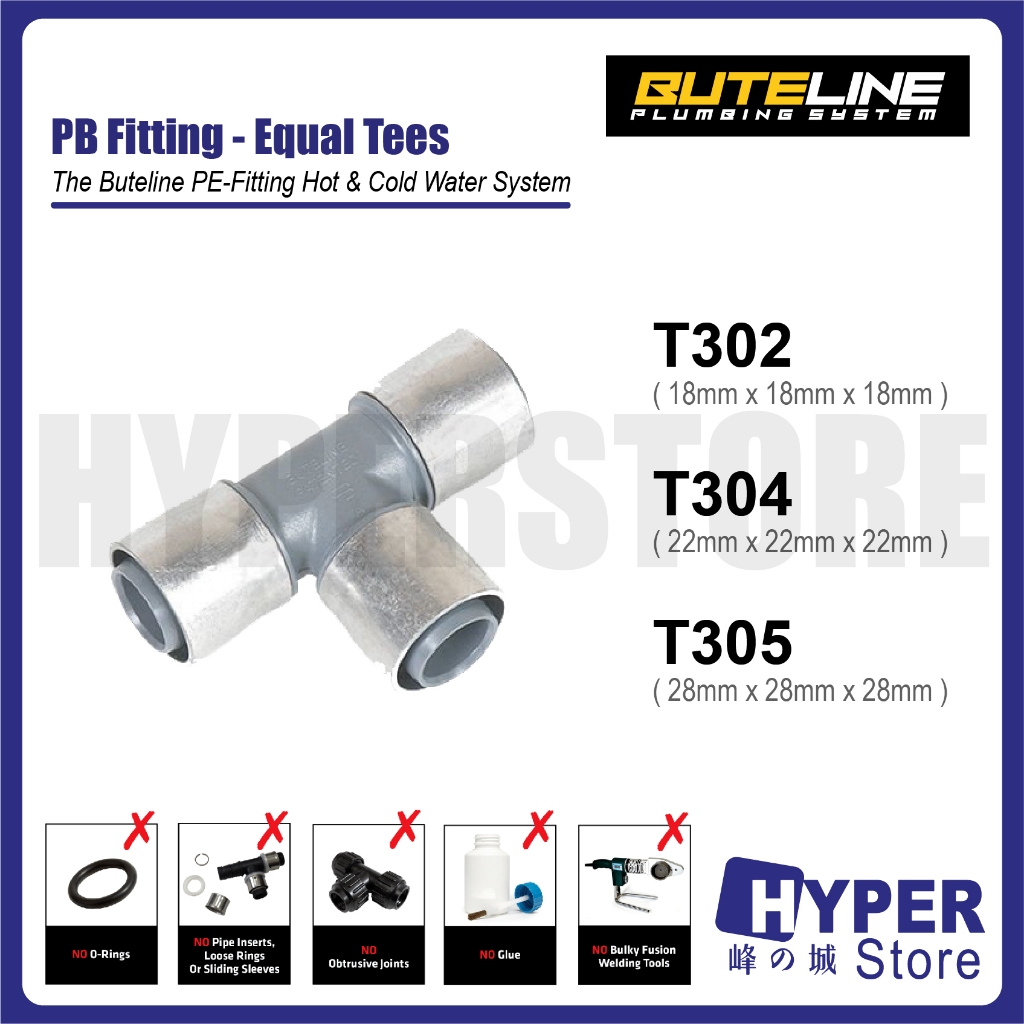 Buteline Fitting | PB TEE | Withstand Hot Water ( T302 / T304 / TR324 ...