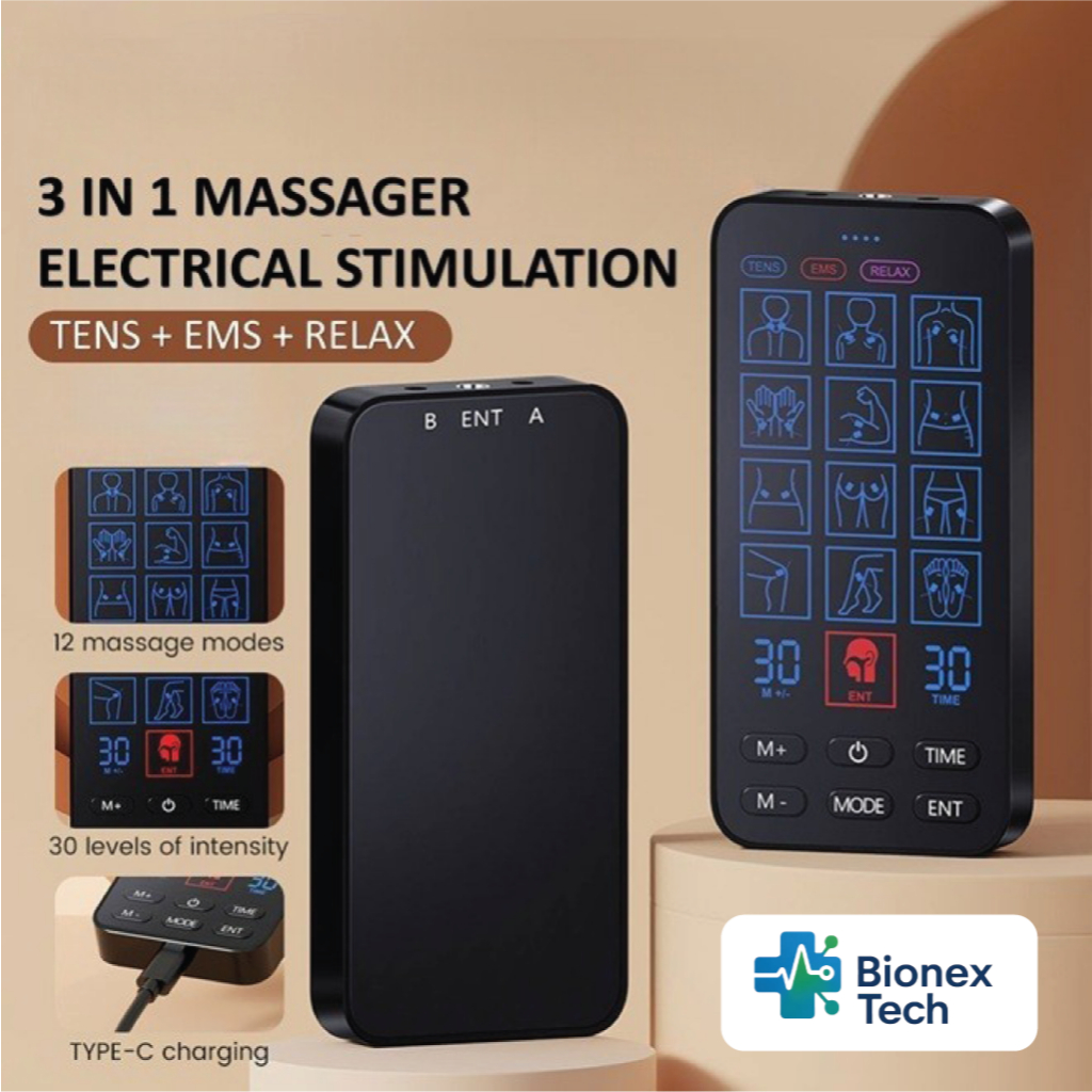 3 IN 1 Rechargeable 12 Modes EMS Electronic Pulse Massager Tens Machine ...