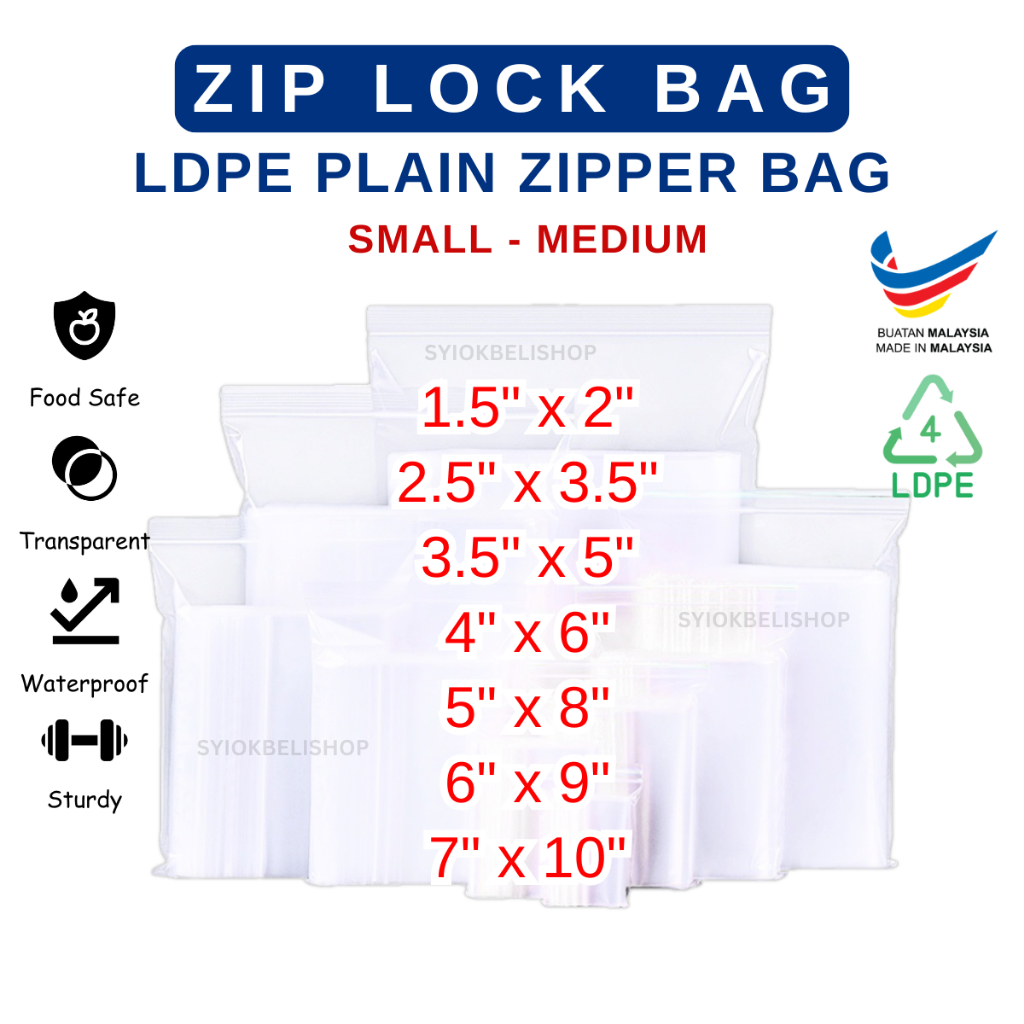 Ziplock Bag Transparent Self Sealing Zipper Bag (Small-Medium) LDPE ...