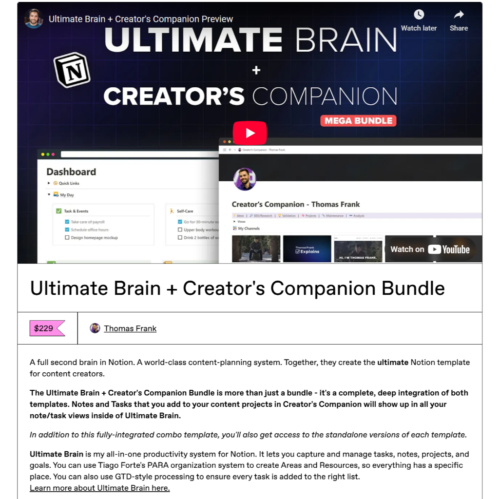 Notion Template 2025 - Ultimate Brain + Creator's Companion 3.0 Bundle ...