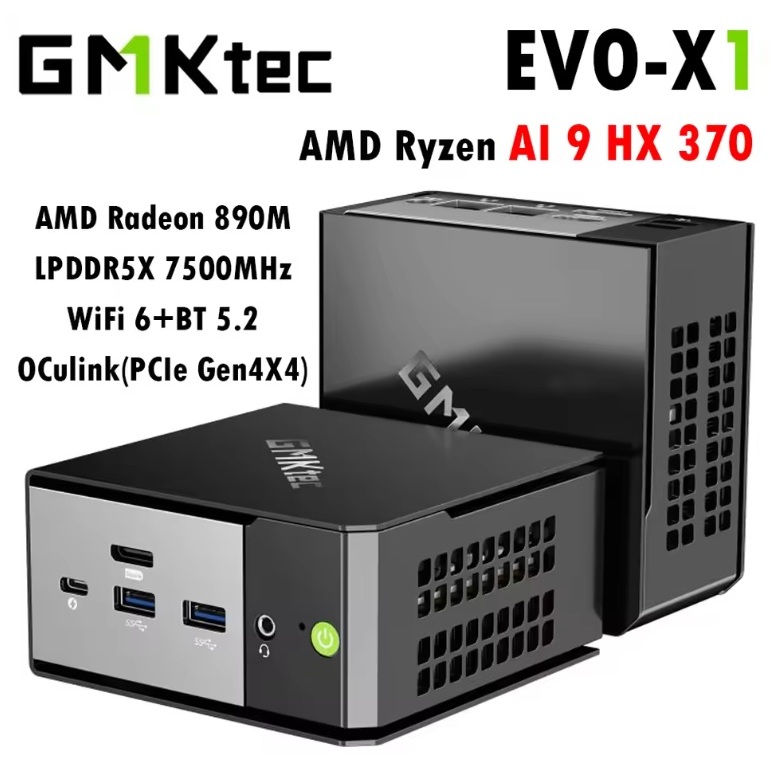GMKtec EVO-X1 Evo X1 2025 R9 Ai9 HX370 Oculink USB4.0 EGPU 64GBDDR5 7500mhz 8TB PCIE4.0SSD MINI ...