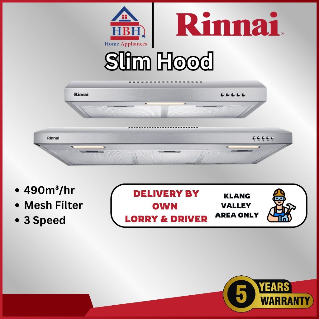 (FREE SHIPPING) Rinnai 60cm / 90cm 490m3/hrs 3 Speed Slim Cooker Hood RH-S95A-SSVR RH-S65A-SSVR ...