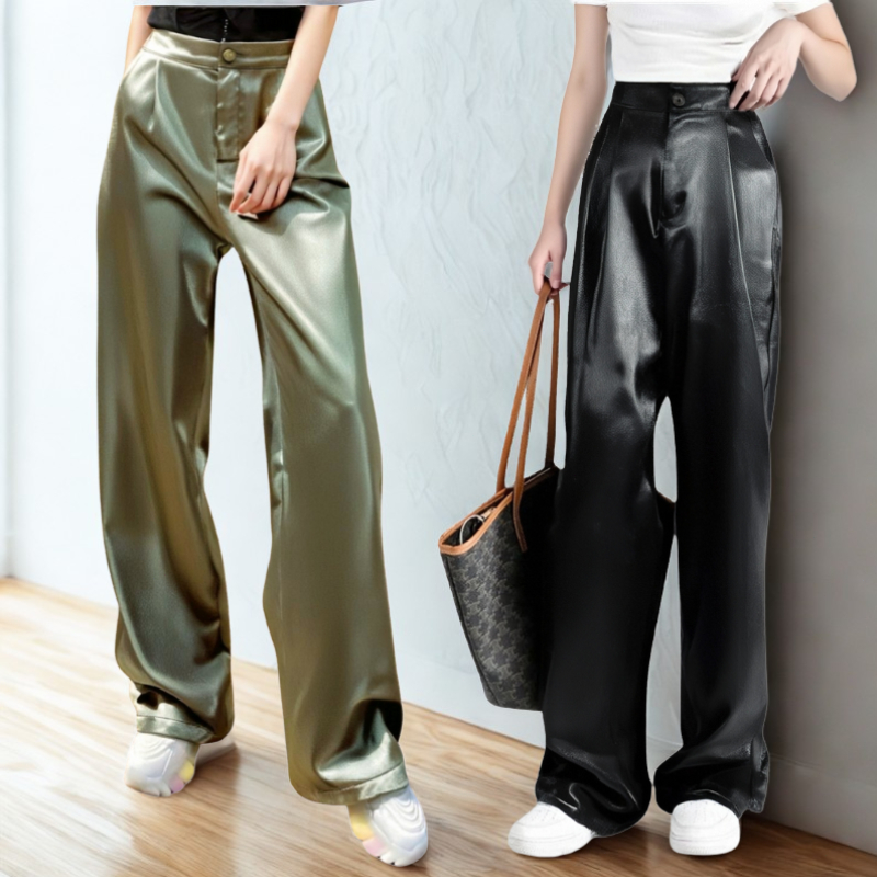【ZARINA】women high waist pants plus size 150kg long baggy slack satin ...
