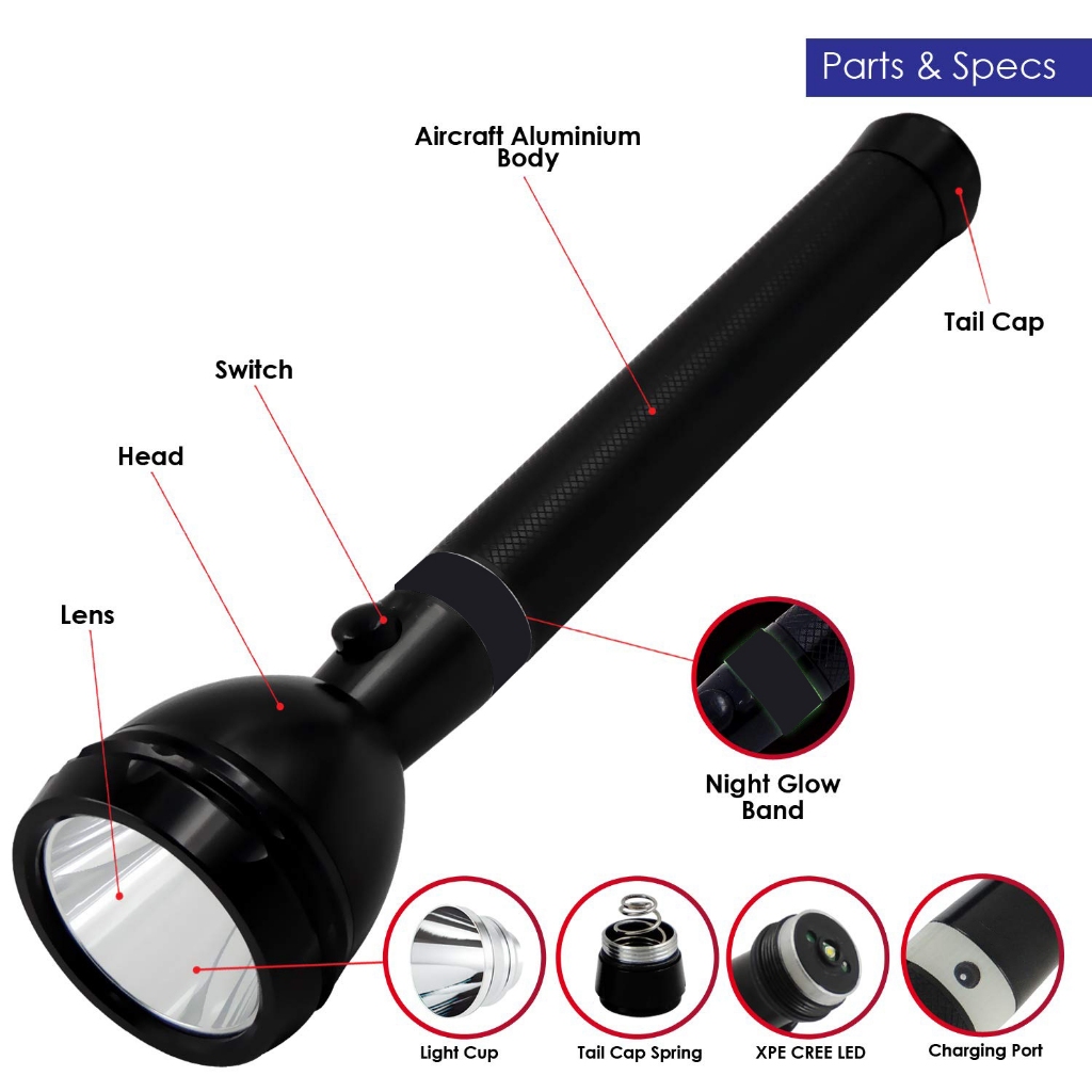 Rechargeable LED Torchlight/Lampu Suluh ( MS-7300) 3 Batteries One ...