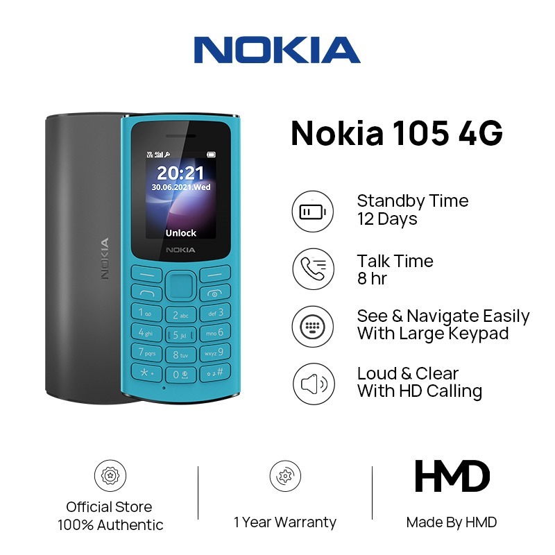 Nokia 105 4G Keypad Basic Phone Dual Sim 1450mAh Durable (1Year ...