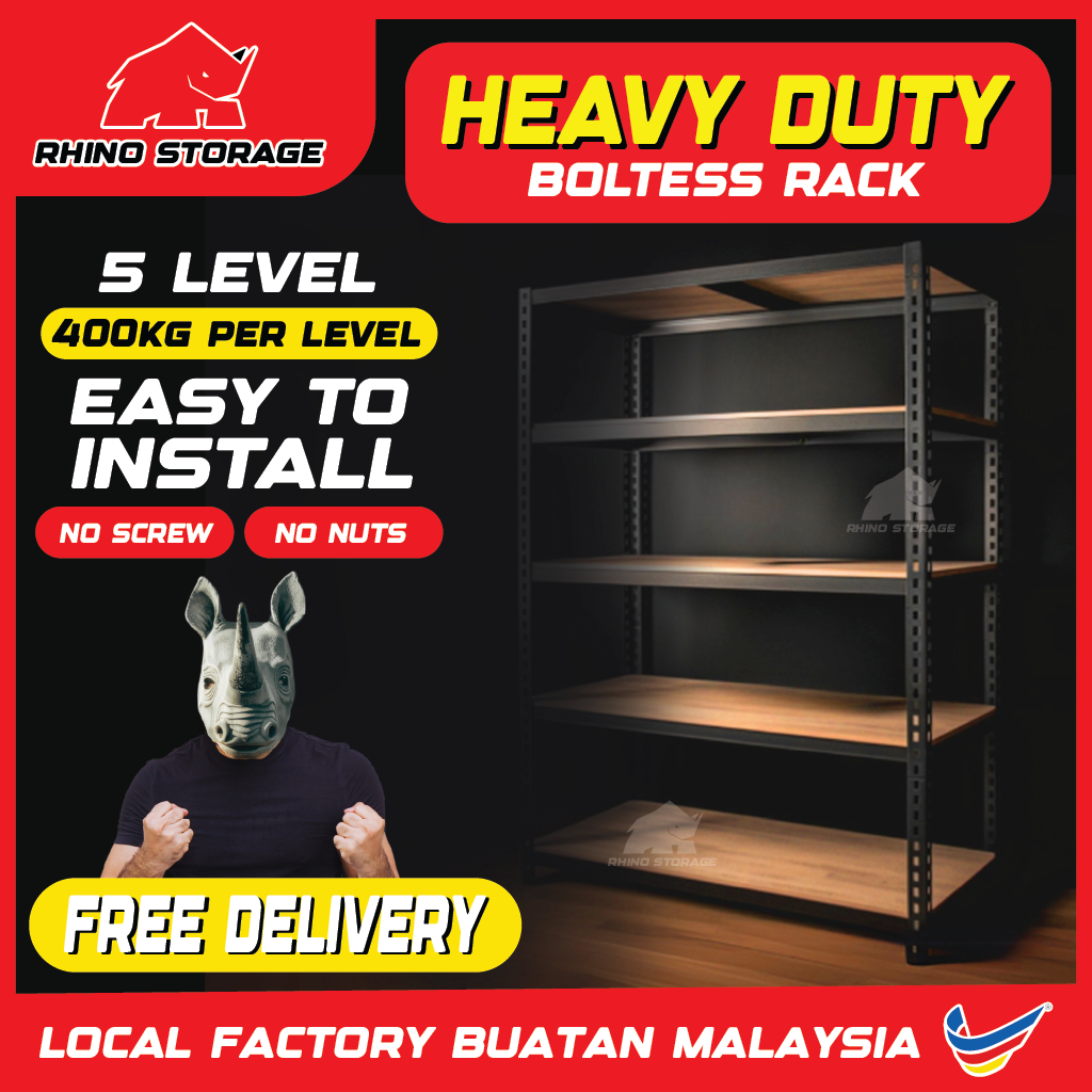 RHINO STORAGE Black 5 Level Rak Besi Bertingkat Boltless Rack Shelf ...