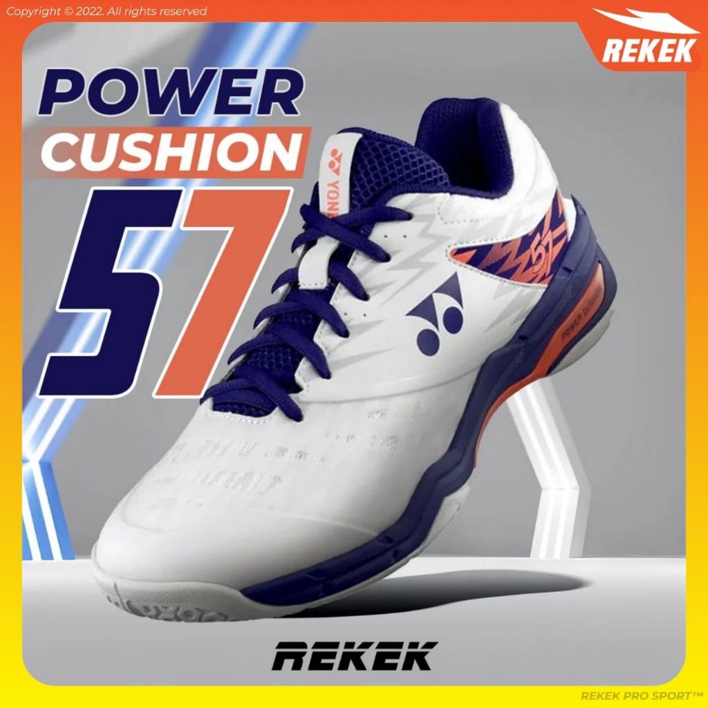 YONEX Power Cushion 57 White-Neon-Orange Badminton Shoes Original YONEX ...