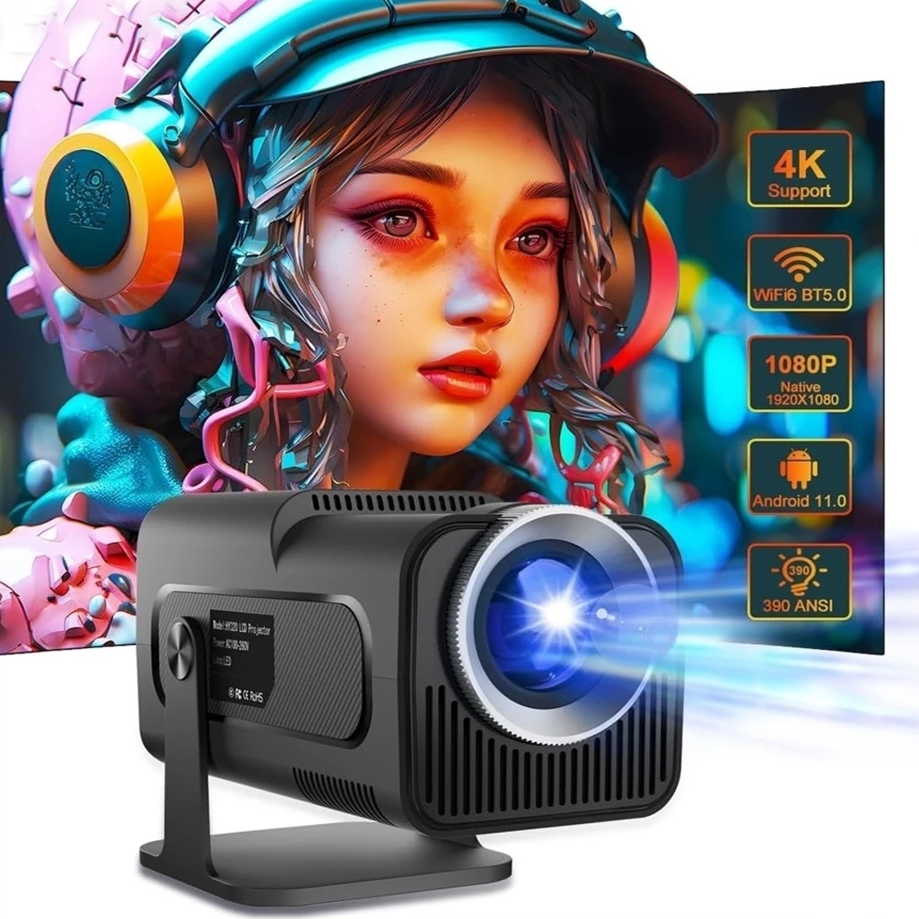 【5 year warranty】New HY320 Mini Android 11 4K Projector 300ANSI Wifi6 ...