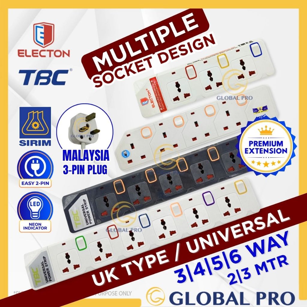 SIRIM Extension Plug Universal Plug 3 Pin Socket Wayar Extension UK ...