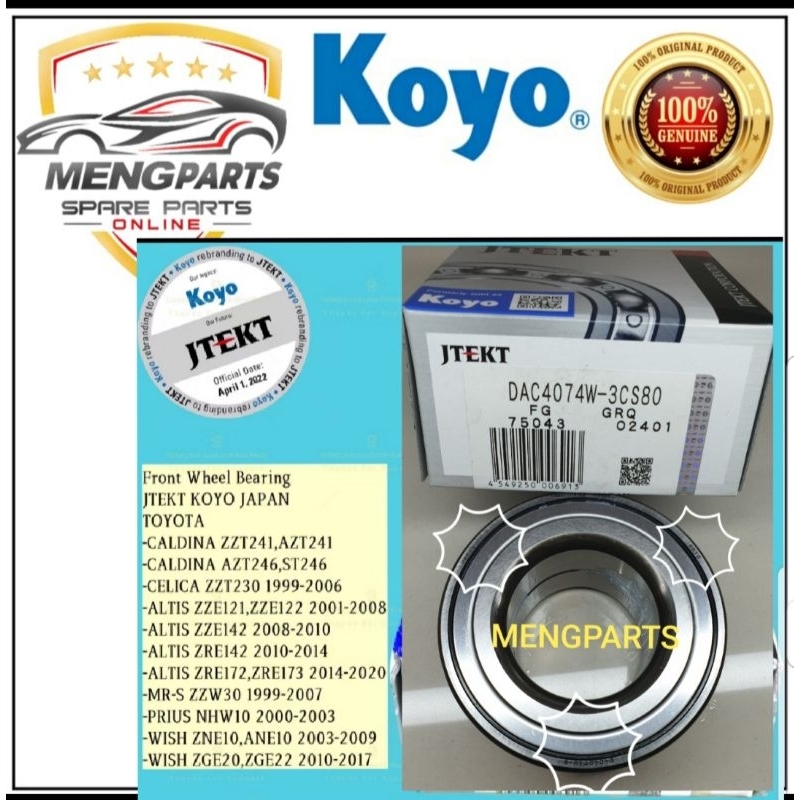 TOYOTA ALTIS,WISH, CALDINA BEARING FRONT WHEEL KOYO JAPAN BEARING TAYAR ...