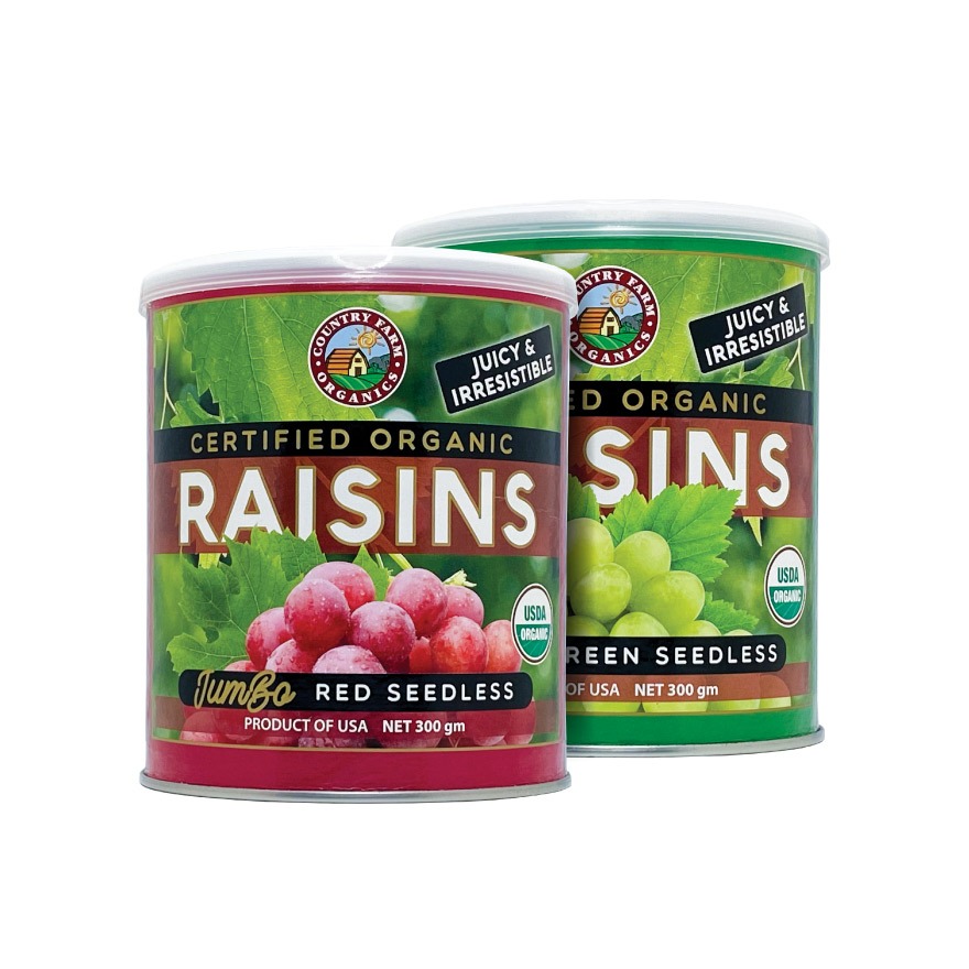 Country Farm Organics Organic Raisins Twin Pack – Red & Green (300g x 2 ...