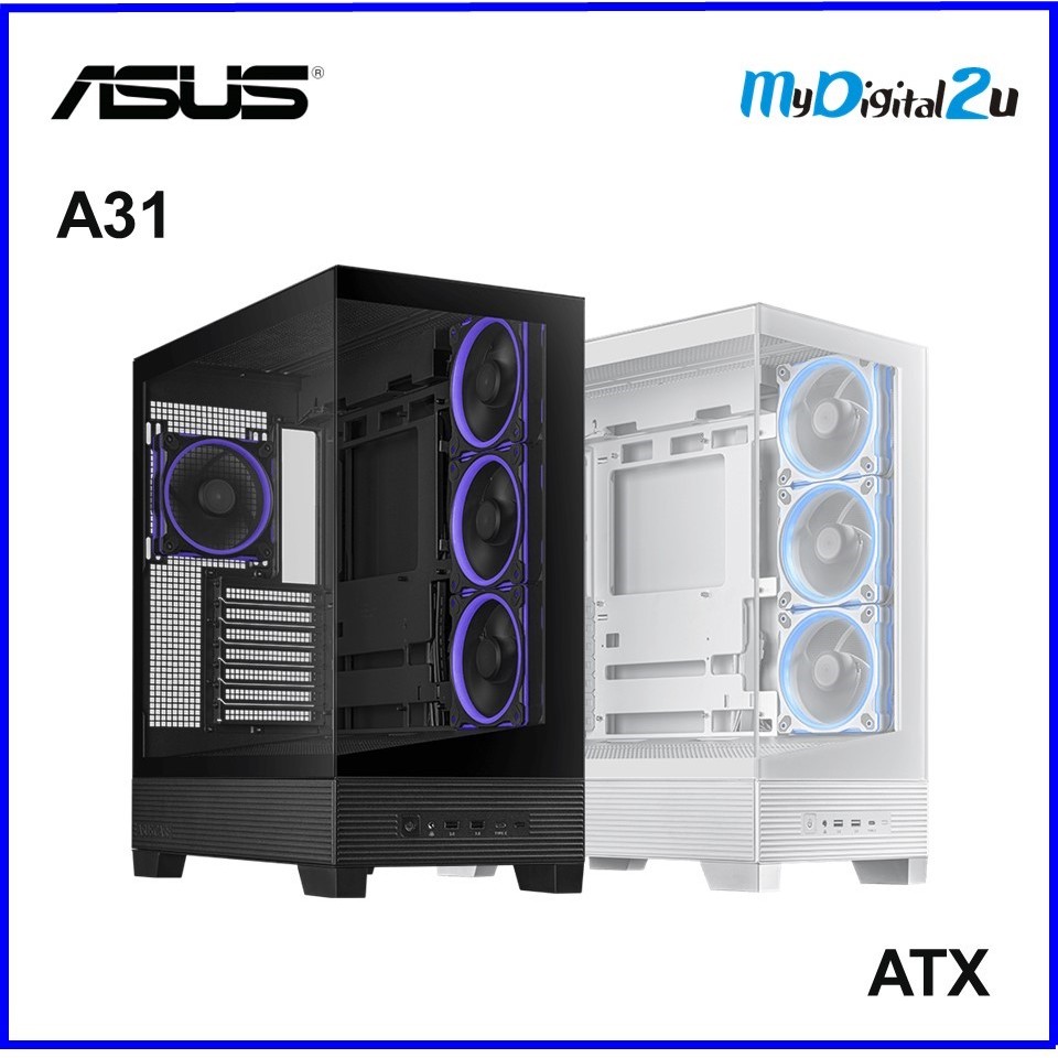 ASUS A31 Mid Tower ATX Tempered Glass Desktop PC Case / Casing - Black ...