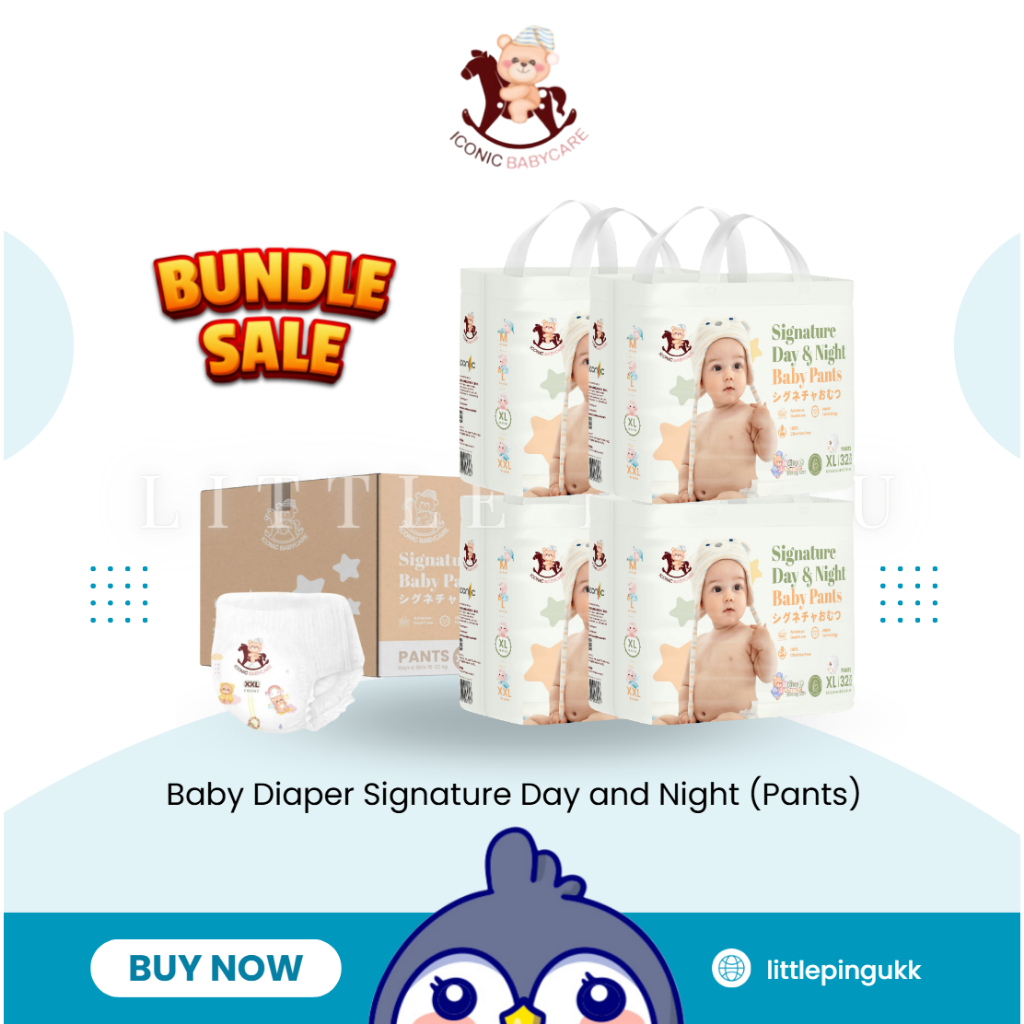 [Bundle of 4] Iconic Babycare Signature Day & Night Baby Diaper Pants M ...