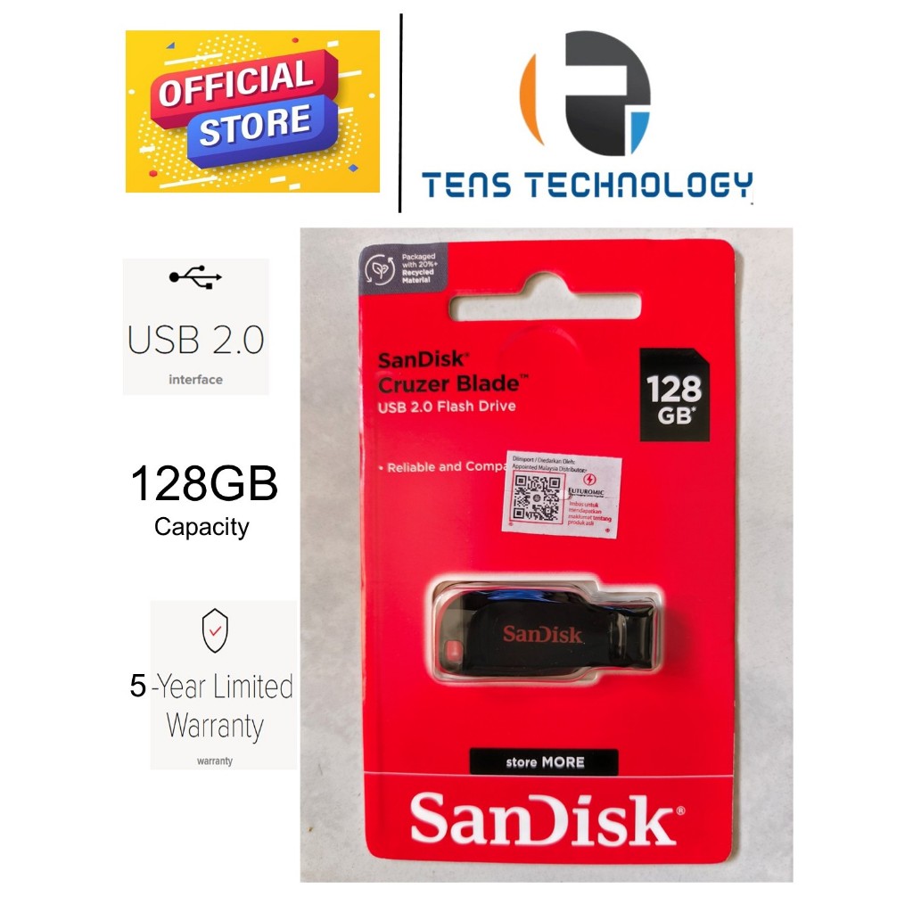 SanDisk Cruzer Blade 128GB USB 2.0 Flash Drive (SanDisk Malaysia - Made ...