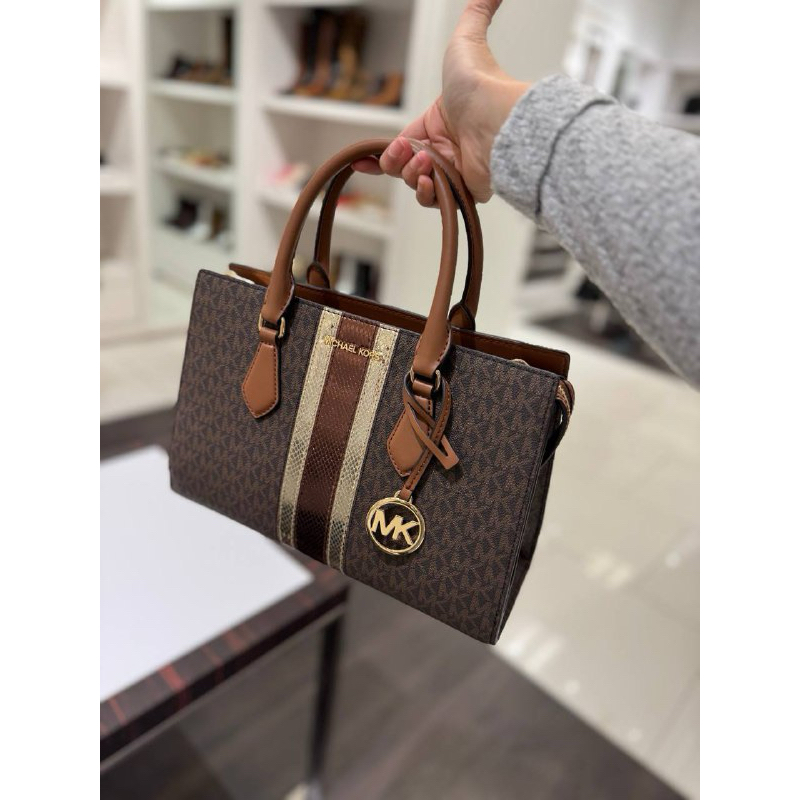 (US Readystock) MICHAEL KORS Sheila Medium Signature Logo And Metallic Satchel | Shopee Malaysia