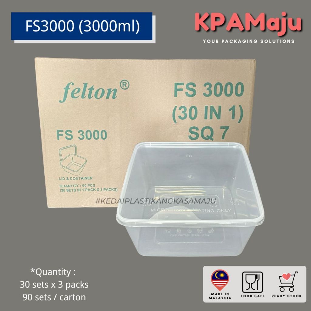 [90sets/carton] FS3000 (3000ml) - Square PP Container, Microwave Safe ...
