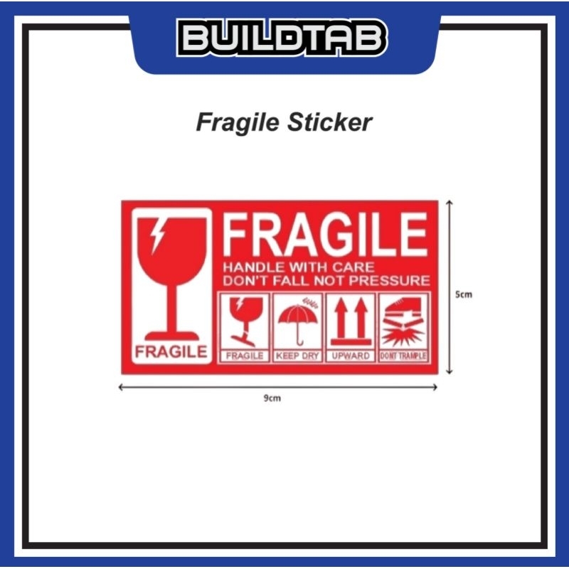 Stok Tersedia (1000 pcs) FRAGILE Stiker 9cm x 5cm Fragile Sticker Label ...