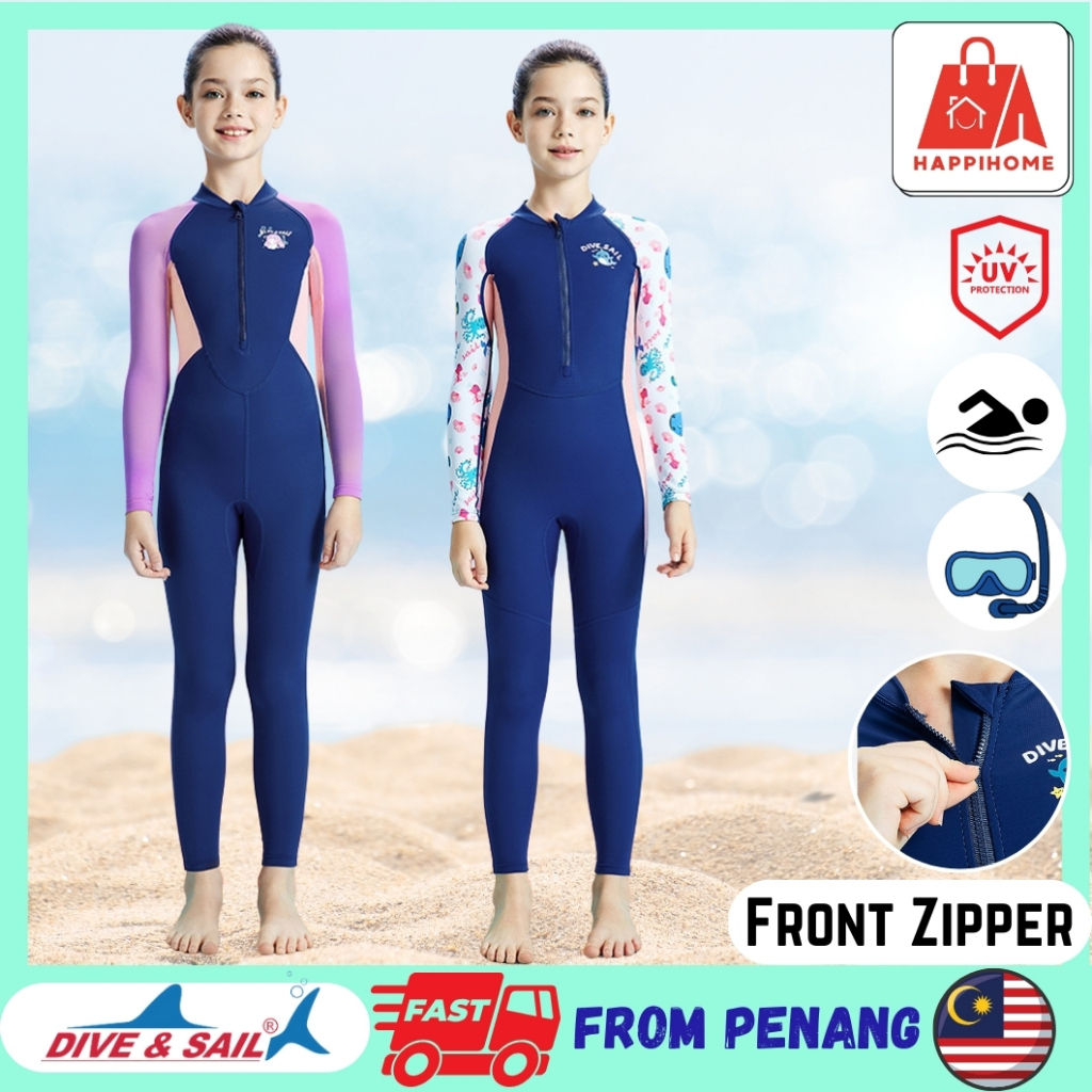 Dive & Sail Kids One-Piece Long Sleeve Kids Girl Swimming Suit Rash ...