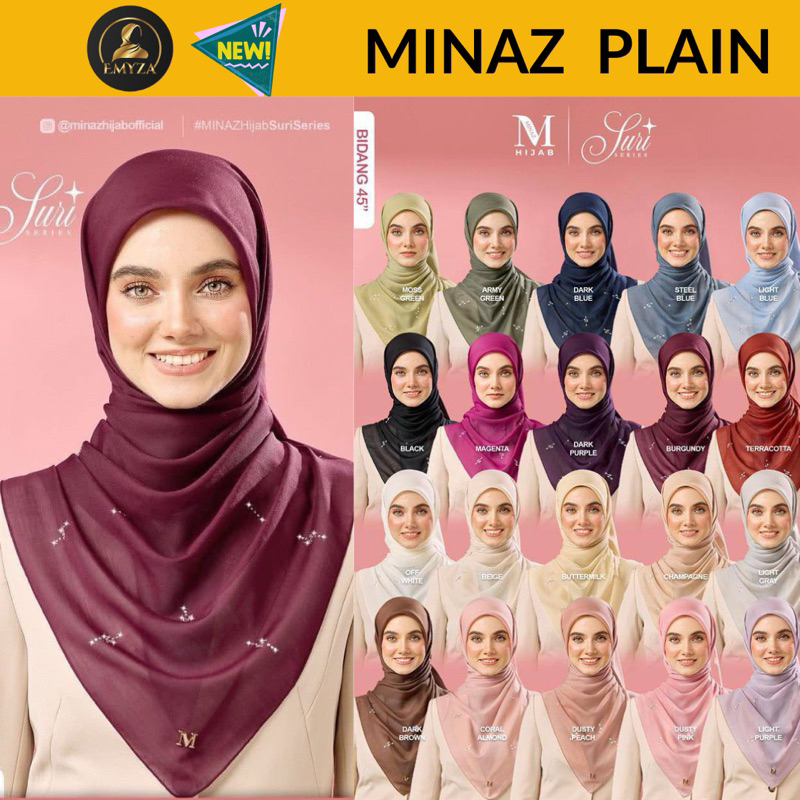 [𝐌𝐈𝐍𝐀𝐙 𝐏𝐋𝐀𝐈𝐍 𝐁𝐀𝐓𝐔] Tudung Bawal Minaz Plain Batu Cotton Bidang 45 ...