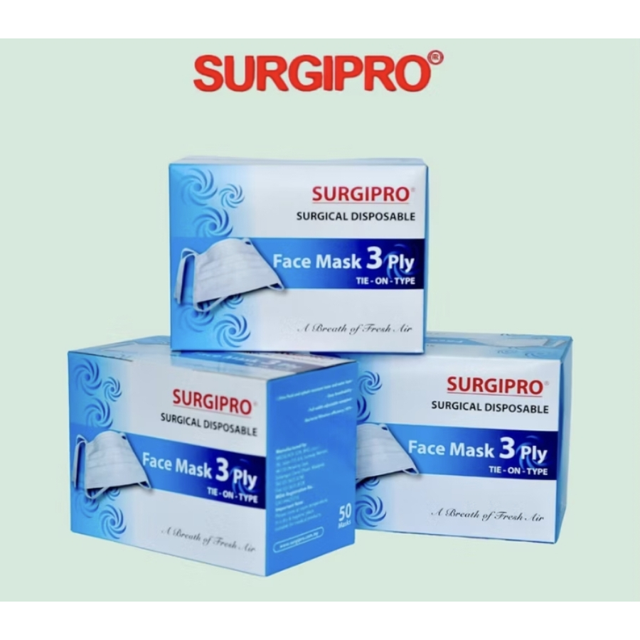 SURGIPRO Surgical Disposable Face Mask 3ply TIE-ON TYPE 50 pcs/box ...